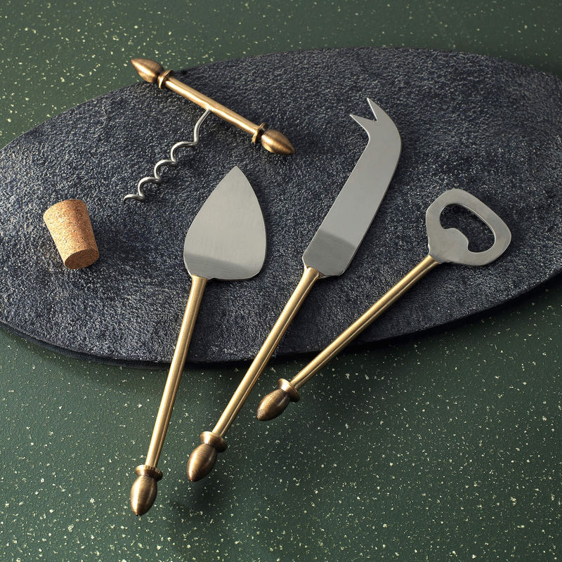 Buy Ellementry Shiraz Brass Cheese & Wine Cutlery Set Of 4 Online