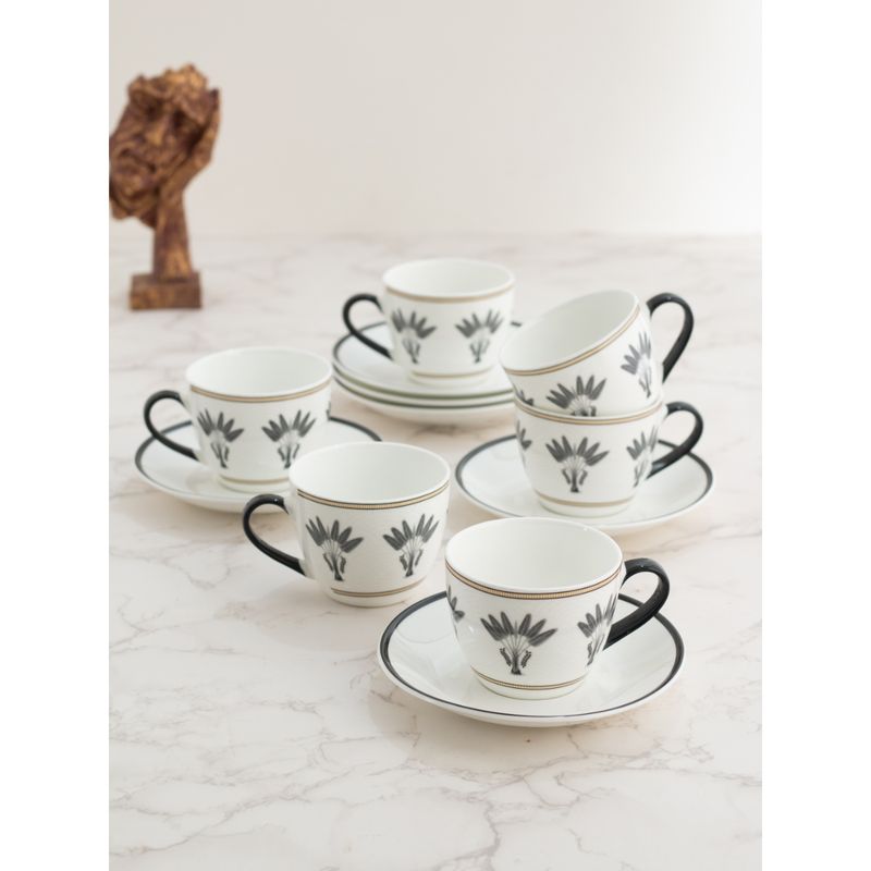 Buy CLAY CRAFT Fine Ceramic Monochrome Cup & Saucer Set Of 12 ( 6 Cups ...