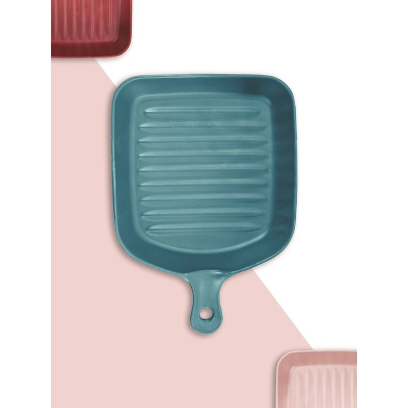 Buy CLAY CRAFT Fine Ceramic Grill Plate For Serving - Blue Online