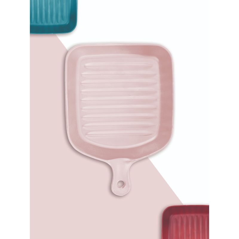 Buy CLAY CRAFT Fine Ceramic Grill Plate For Serving (Square) Pink Online