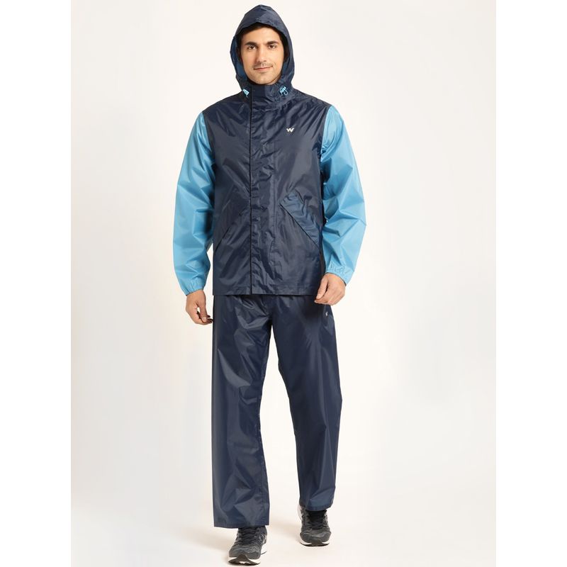 Buy Wildcraft Men Navy Blue Polyester Colorblock Rain Jacket with Pant ...