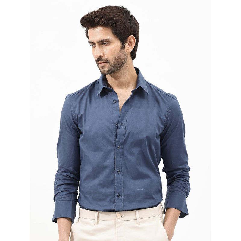 Buy Rare Rabbit Full Sleeve Dark Blue Plain Regular Fit Shirt Online