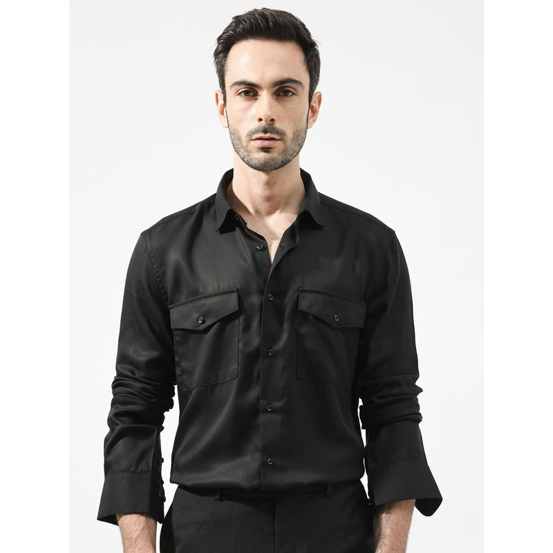 Buy Rare Rabbit Memop Long Sleeves Black Plain Regular Fit Shirt Online