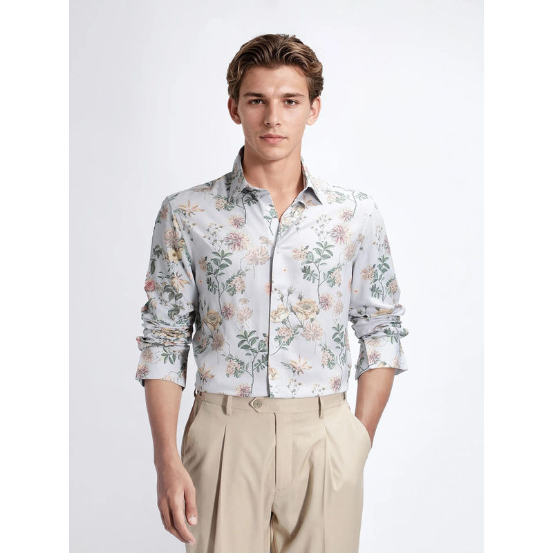 Buy Rare Rabbit Risa Light Grey Floral Print Regular Fit Shirt Online