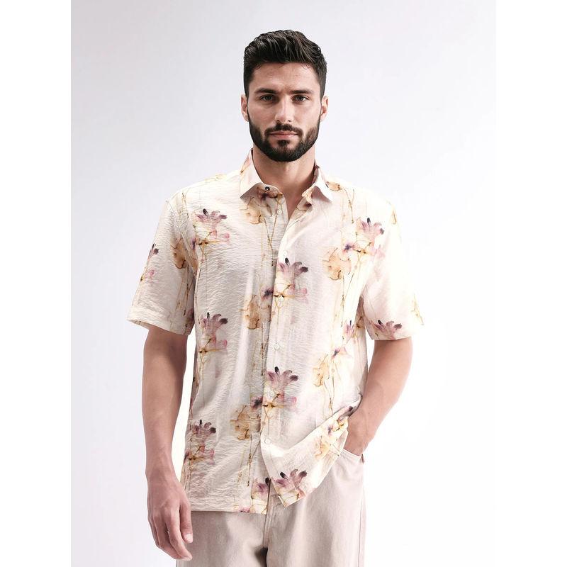 Buy Rare Rabbit Sha Beige Floral Relaxed Fit Shirt Online