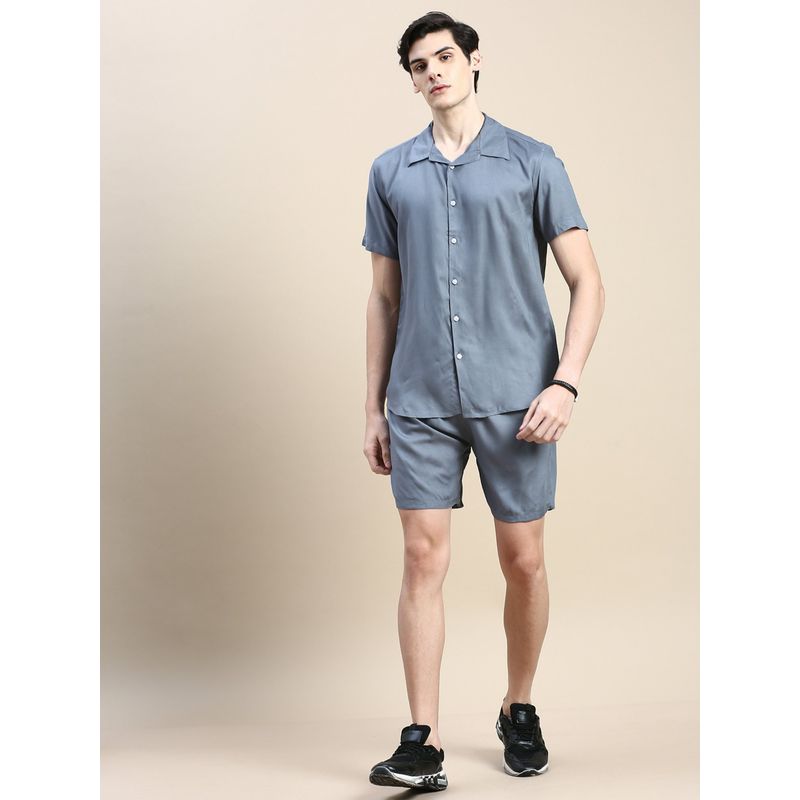 Buy SHOWOFF Men Shirt Collar Slim Fit Solid Grey Co-Ord (Set of 2) Online