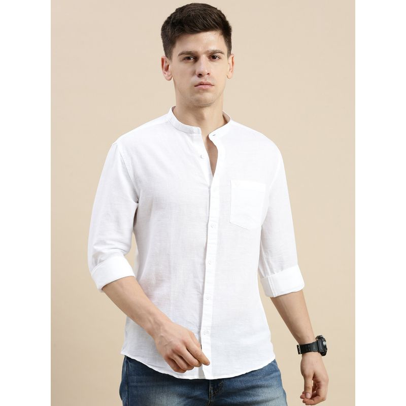 Buy SHOWOFF Men Long Sleeves Mandarin Collar White Solid Slim Fit Shirt ...