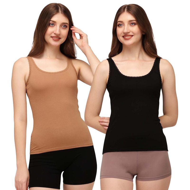 Buy SOIE Women's Cotton Spandex Camisole -pack Of 2-multi-color Online