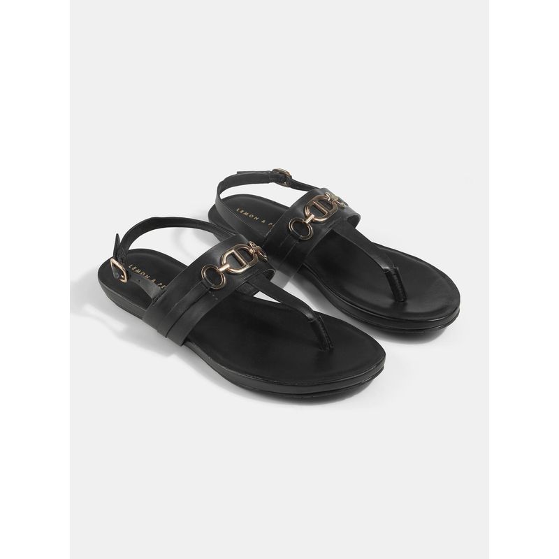 Buy Lemon & Pepper Women Black T-Strap Sandals Online