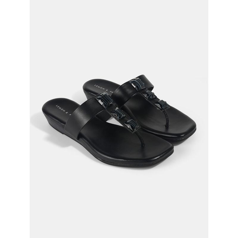 Buy Lemon & Pepper Women Black T-Strap Sandals Online