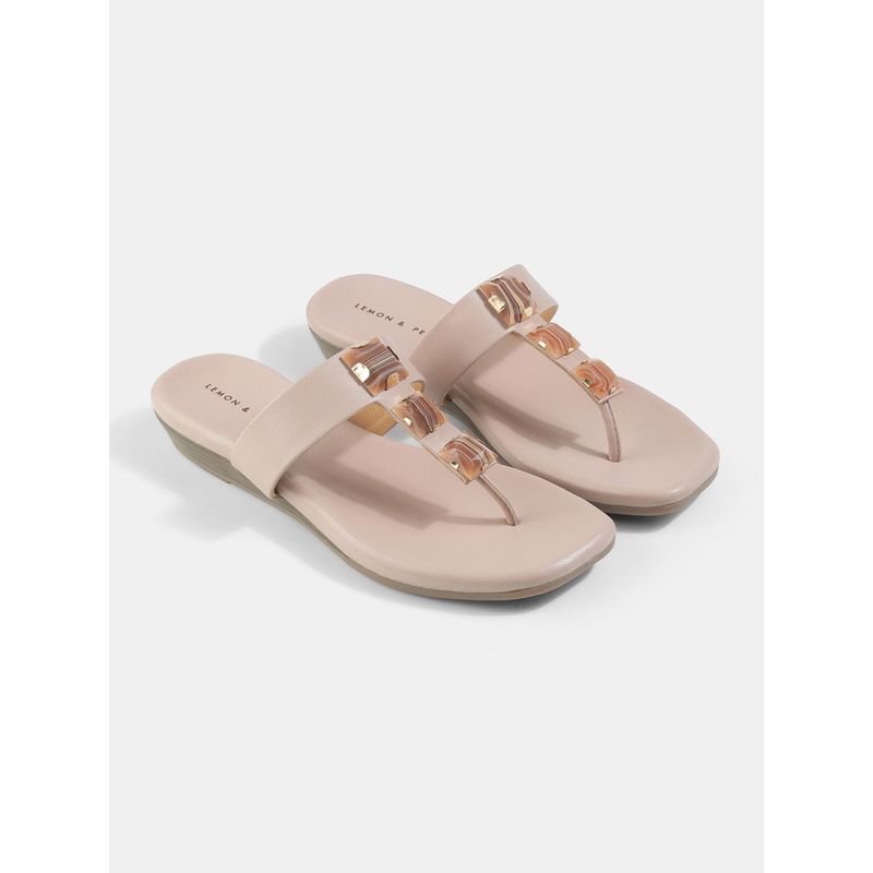 Buy Lemon & Pepper Women Beige T-Strap Sandals Online