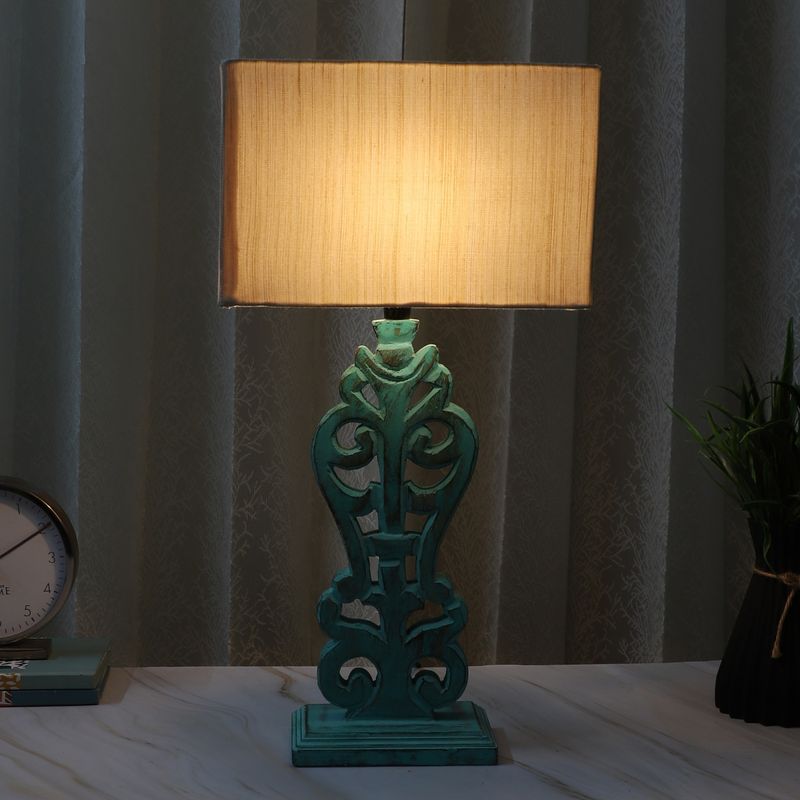 Buy Tu Casa Off White Mangowood Aqua French Table Lamp For Home ...