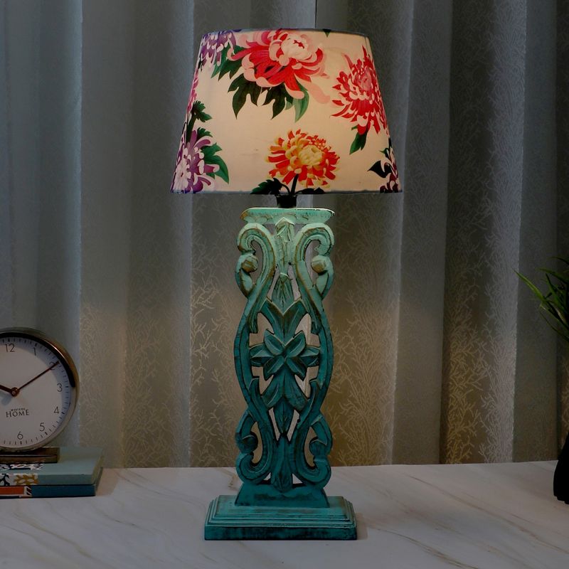 Buy Tu Casa White Mangowood Rustic Aqua French Table Lamp For Home ...