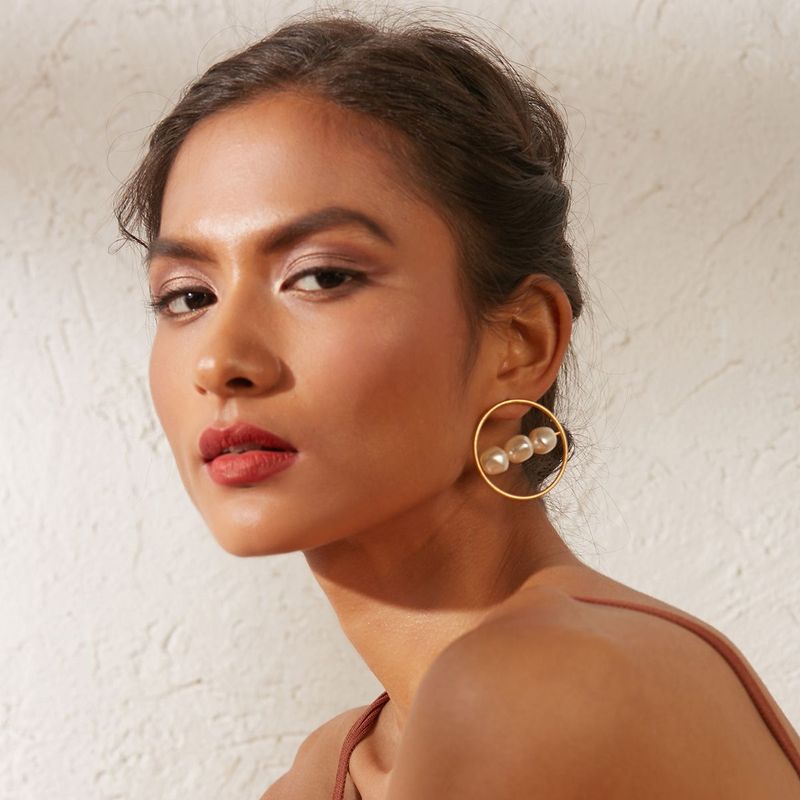 Buy Pipa Bella by Nykaa Fashion Gold Plated Pearl Hoop Earrings Online