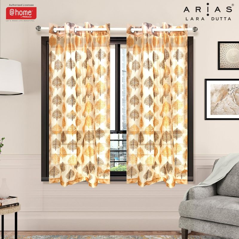 At Home by Nilkamal Arias Luxuria Sheers Leaf Window Curtain Beige (Set ...