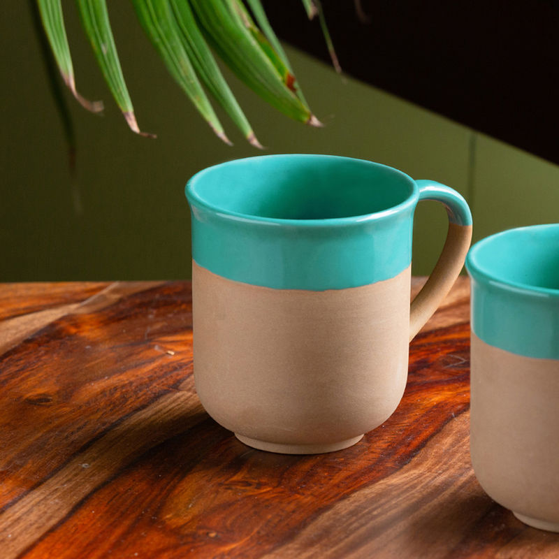 ExclusiveLane Earthen Turquoise Hand Glazed Tea and Coffee Mug In ...
