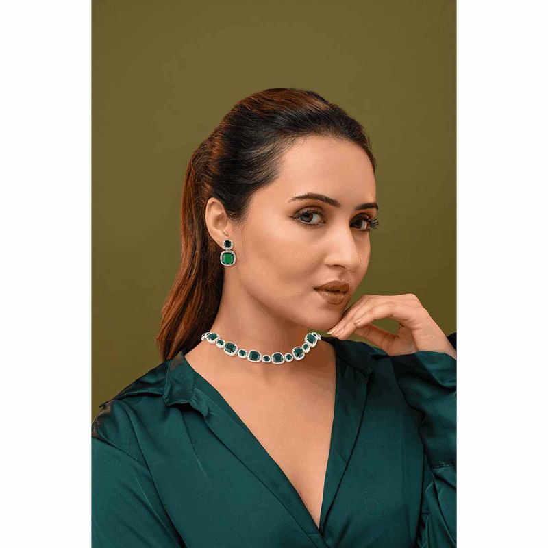 Buy PRIHAN LUXURY Green & White Emeralds String Jewellery Set Online