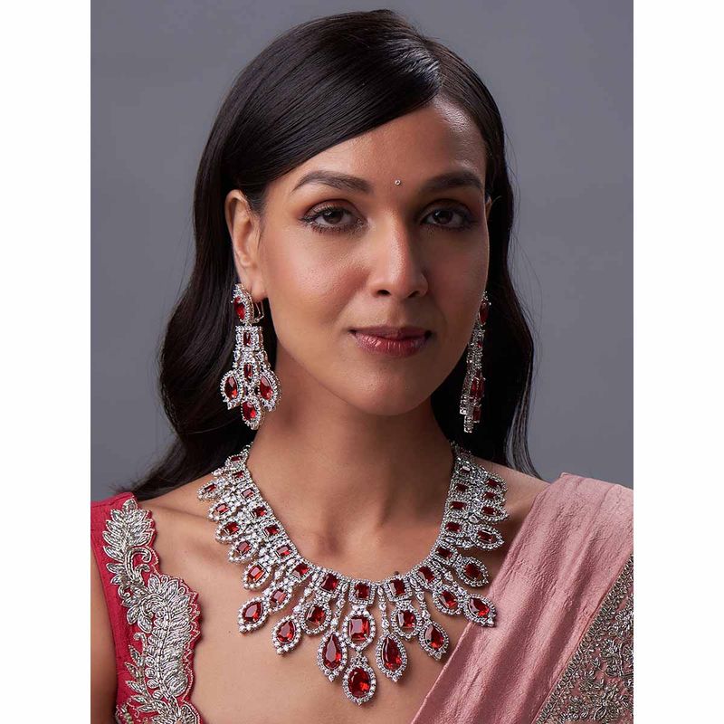 Buy PRIHAN LUXURY White & Red Shimmering Ruby Delight Jewellery Set Online