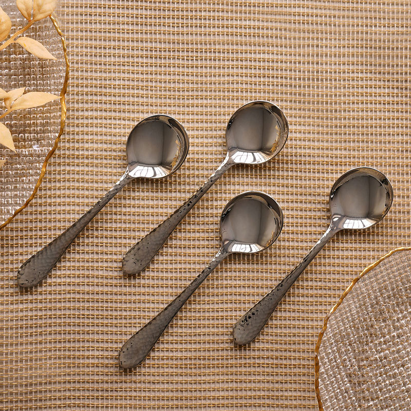 Pure Home Living Set Of 4 Silver Stainless Steel Soup Spoons With