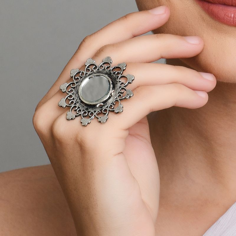 Buy Fida Ethnic Oxidized Silver Mirror Ring for Women Online