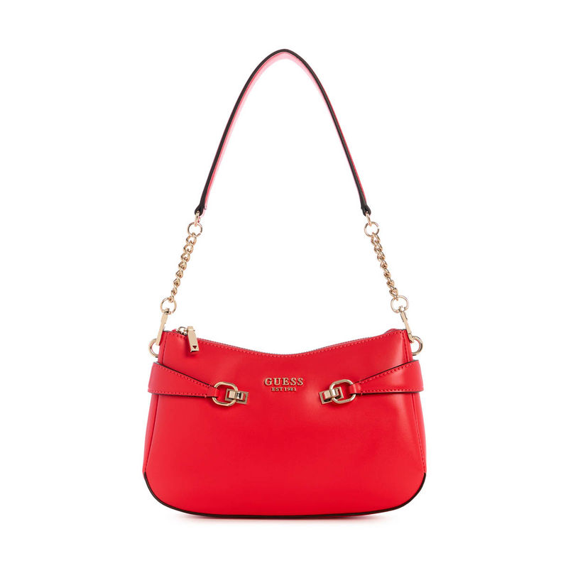 Buy Guess Coral Red Solid Polyurethane Lorelei Top Zip Handbag Online
