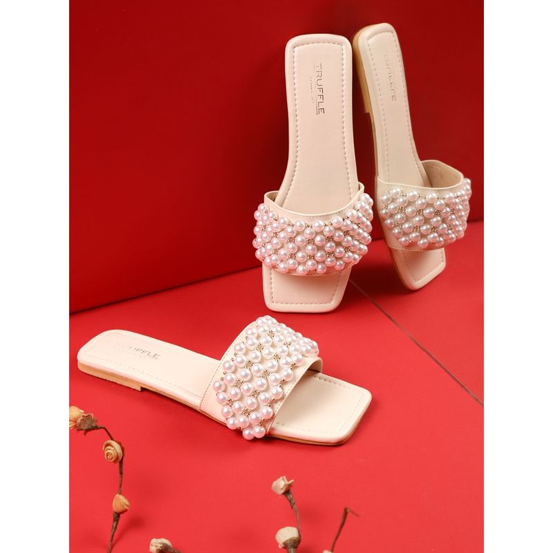 Buy Truffle Collection Beige Embellished Flats Online