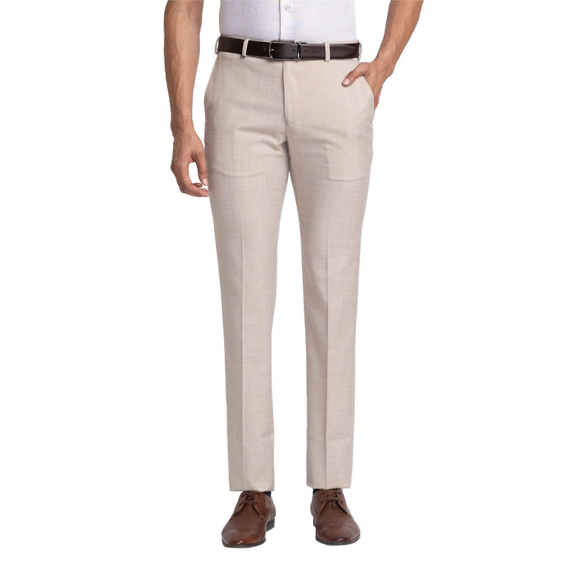 Buy Raymond Slim Fit Solid Medium Fawn Formal Trouser Online