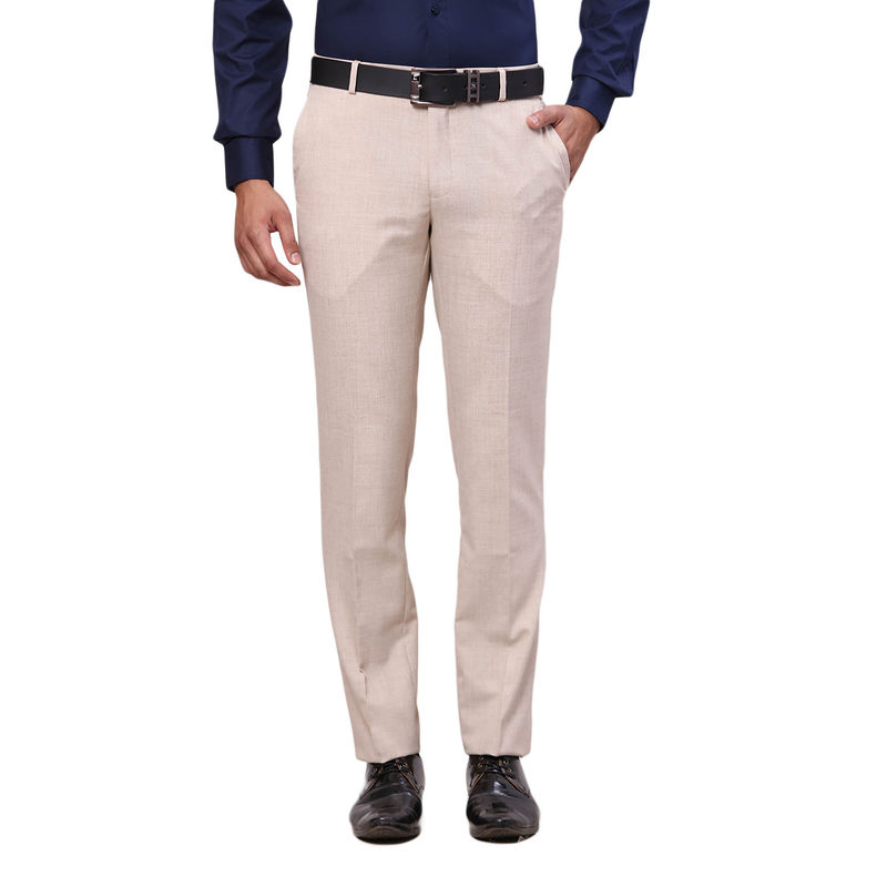 Buy Raymond Contemporary Fit Solid Medium Fawn Formal Trouser Online