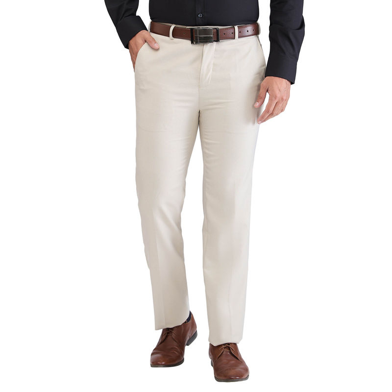 Buy Raymond Contemporary Fit Solid Medium Fawn Formal Trouser Online