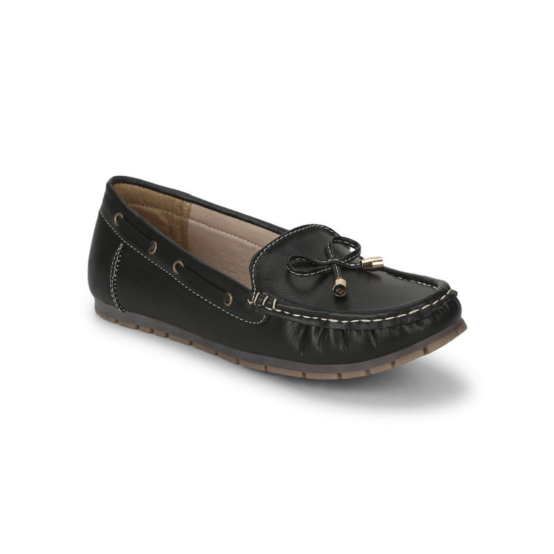 Buy Truffle Collection Black Pu Loafers With Bow Online