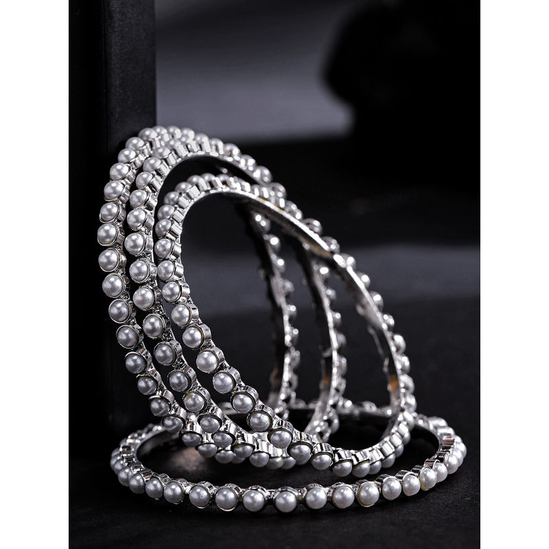 Buy Priyaasi Set Of 4 Off-White Silver-Plated Beaded Handcrafted ...