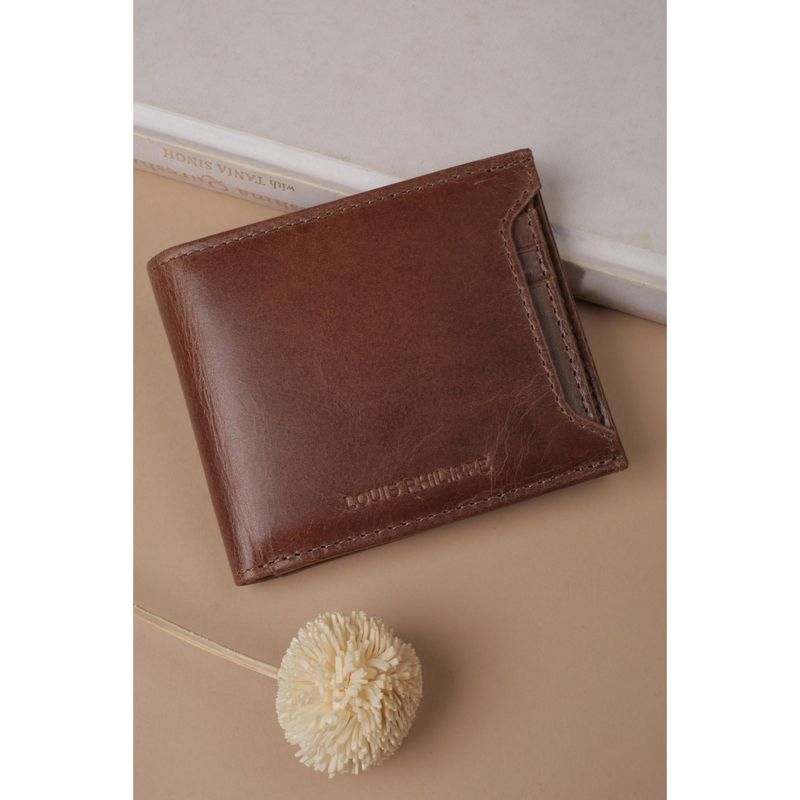 Buy Louis Philippe Men Brown Solid Leather Wallet Online