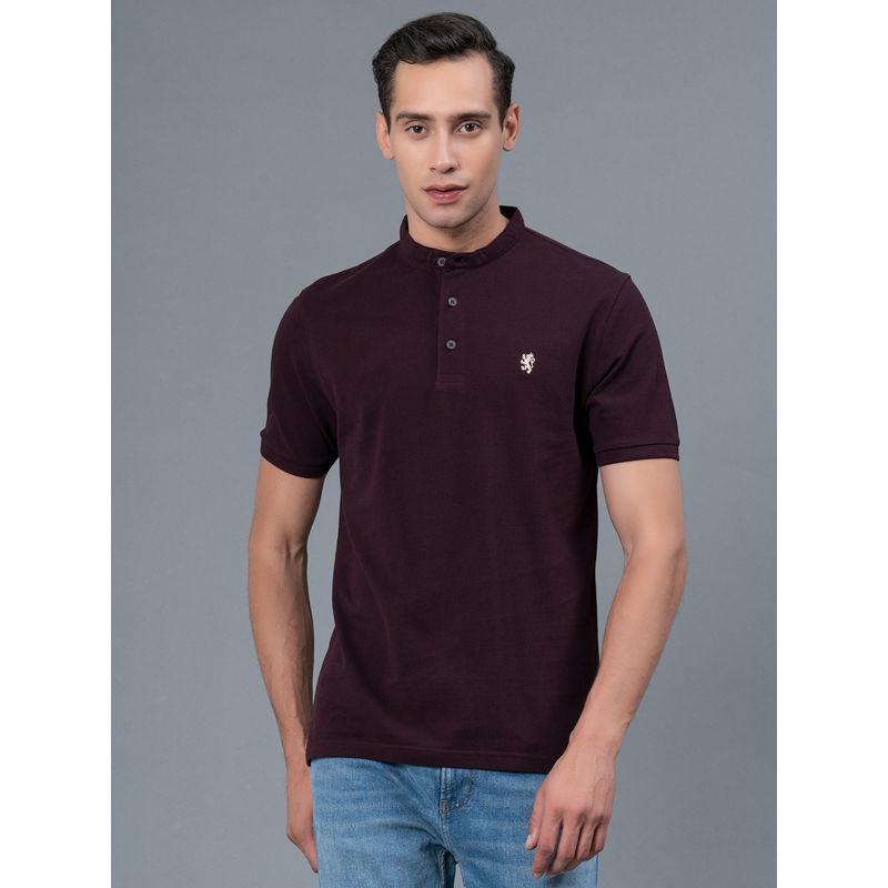Buy Red Tape Wine Solid Cotton Mens T-Shirt Online