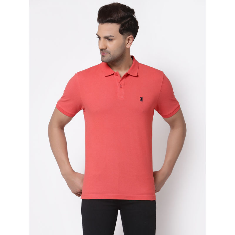 Buy Red Tape Mens Coral Solid Half Sleeve Cotton Polo T-Shirt Online