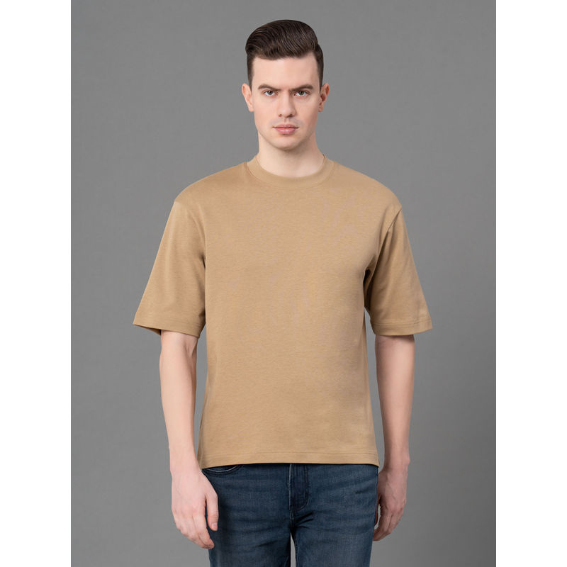 Buy Red Tape Sand Beige Poly Cotton Solid Mens Oversized T-Shirt Online