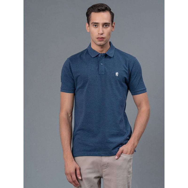 Buy Red Tape Navy Blue Melange Solid Poly Cotton Mens Polo T-Shirt Online