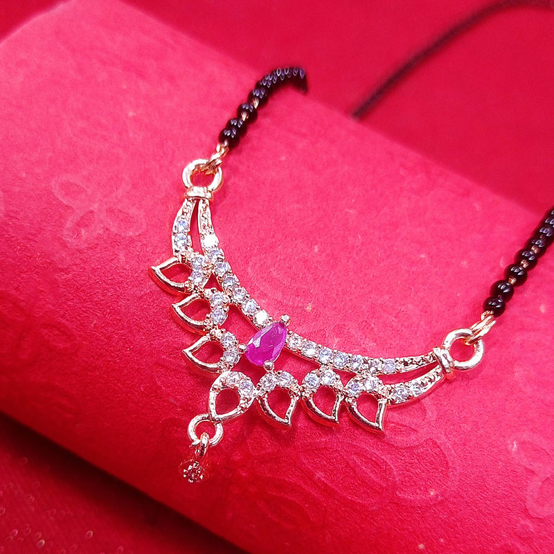 Buy OOMPH RoseGold Tone Red American Diamond Floral Mangalsutra Online
