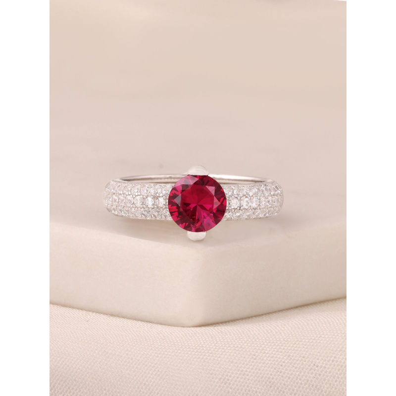 Buy Ornate Jewels 925 Sterling Silver Red American Diamond Solitaire Ring For Women Online