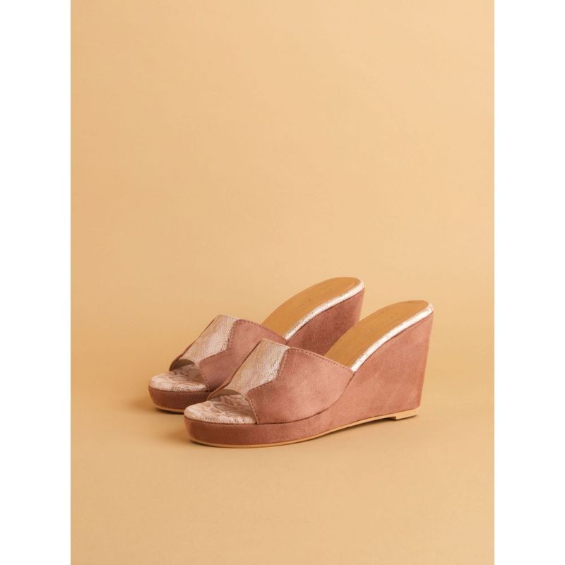 Buy Eridani Jolie Textured Asymmetric Cut Pattern Pink Wedges Online