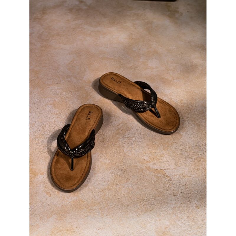 Buy Inc.5 Womens Golden Casual Solid T-Strap Slip-On Sandals Online