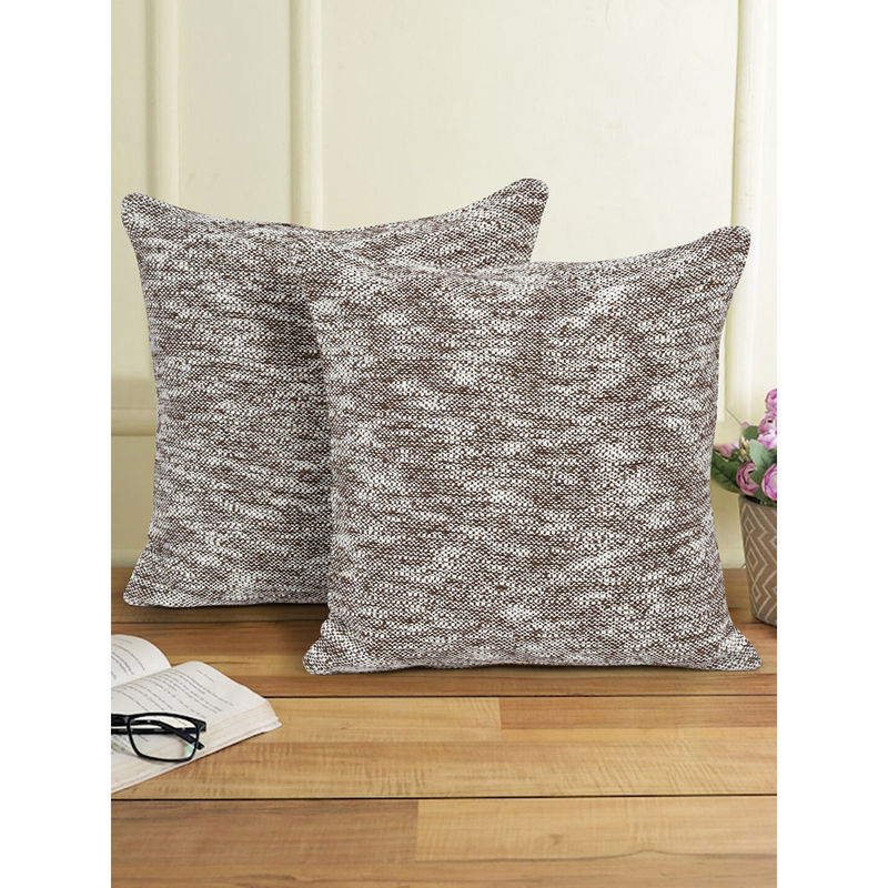 Buy Eyda Choco Cotton Solid Cushion Cover Set of 2 (16x16 inch) Online