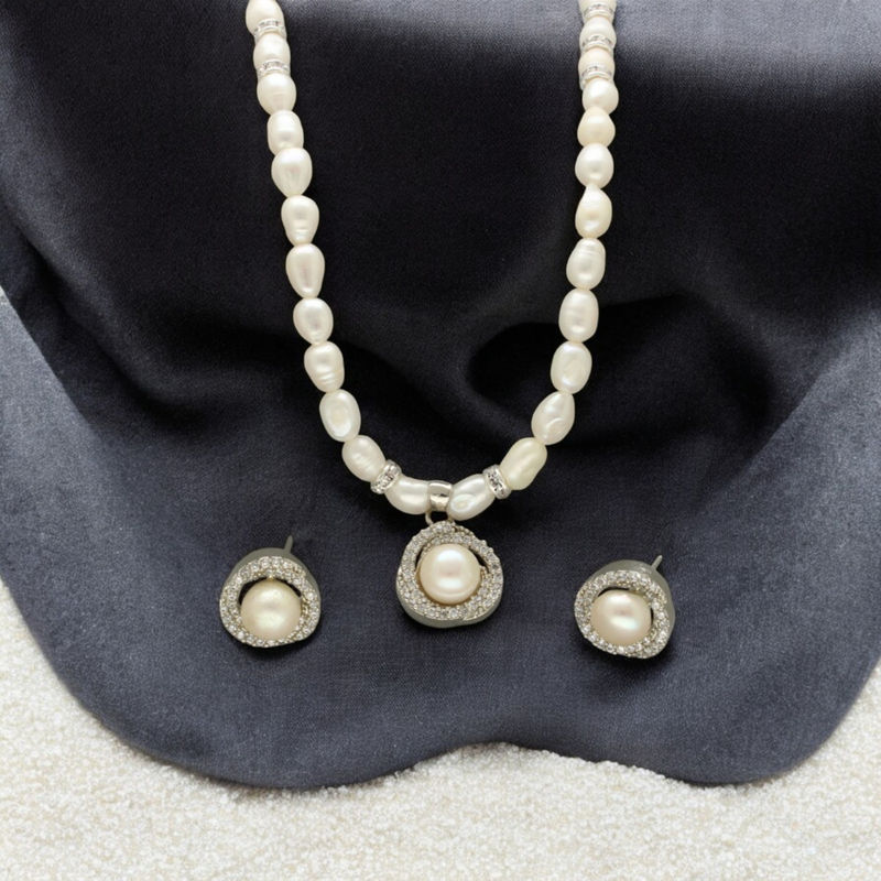 Buy Sri Jagdamba Pearls White Zoey Pearl Necklace with Earrings Online
