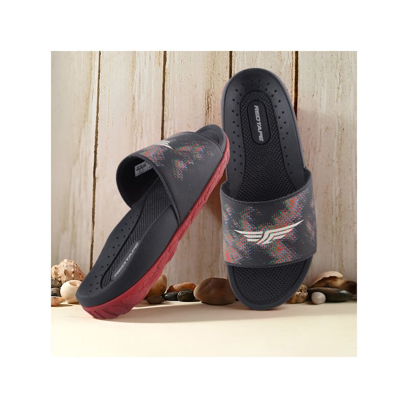 Buy Red Tape Men Black And Red EVA Comfort Sliders Online