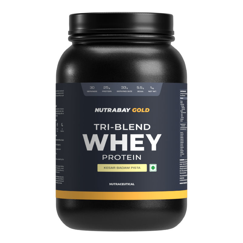 Buy Nutrabay Gold Tri-Blend Whey Protein Powder - Kesar Badam Pista Online
