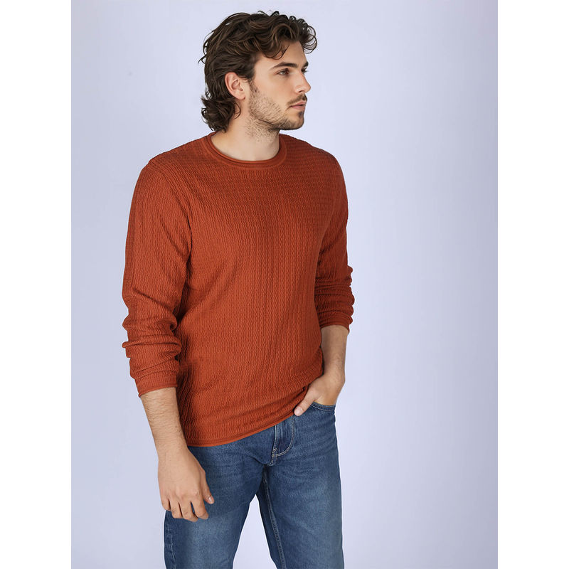 Buy Lee Men Rust Textured Regular Fit Sweater Online