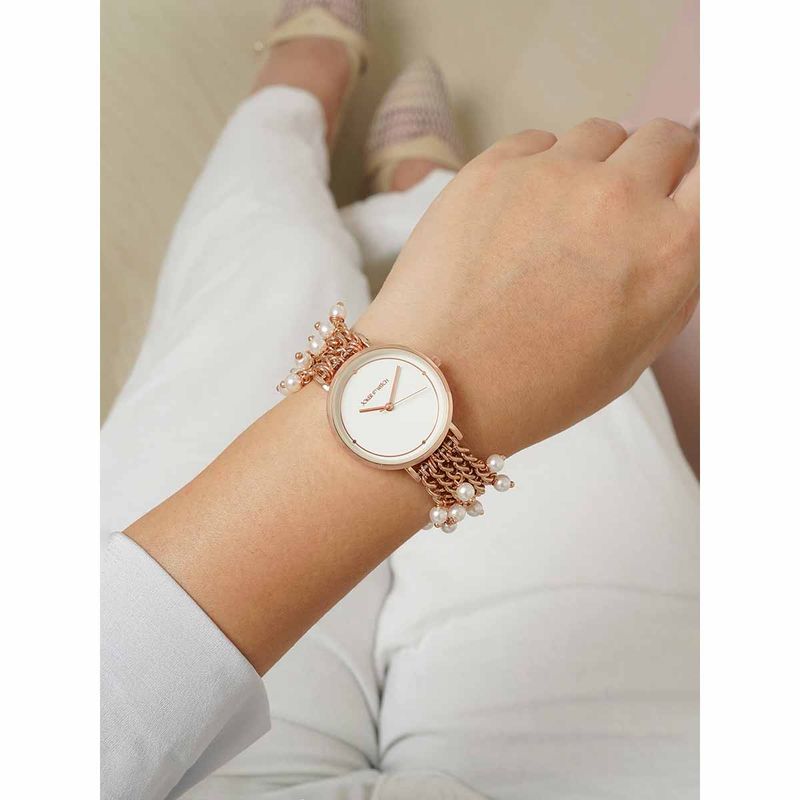 Buy Joker & Witch Isadora White Dial Single Wrap Rose Gold Pearl Watch ...