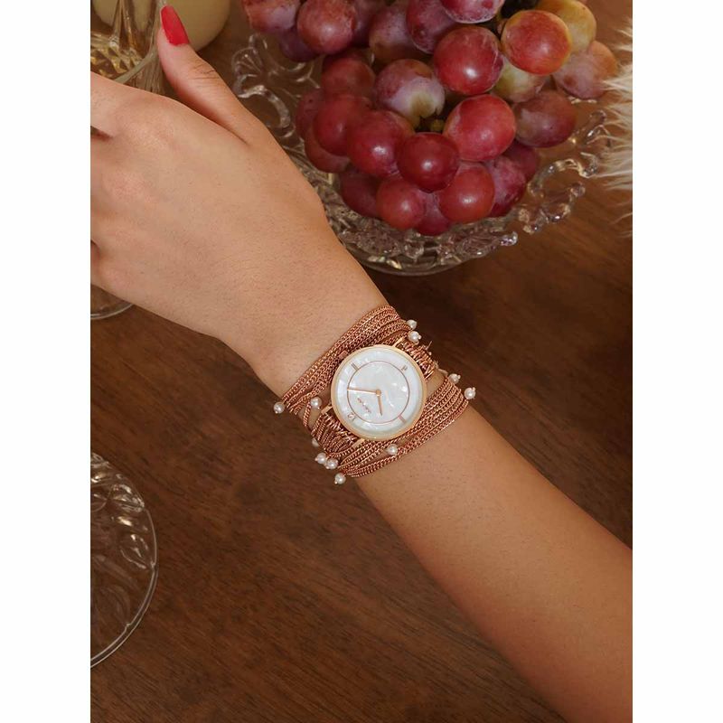Buy Joker & Witch Millicent White Mop Dial Triple Wrap Rose Gold Pearl ...
