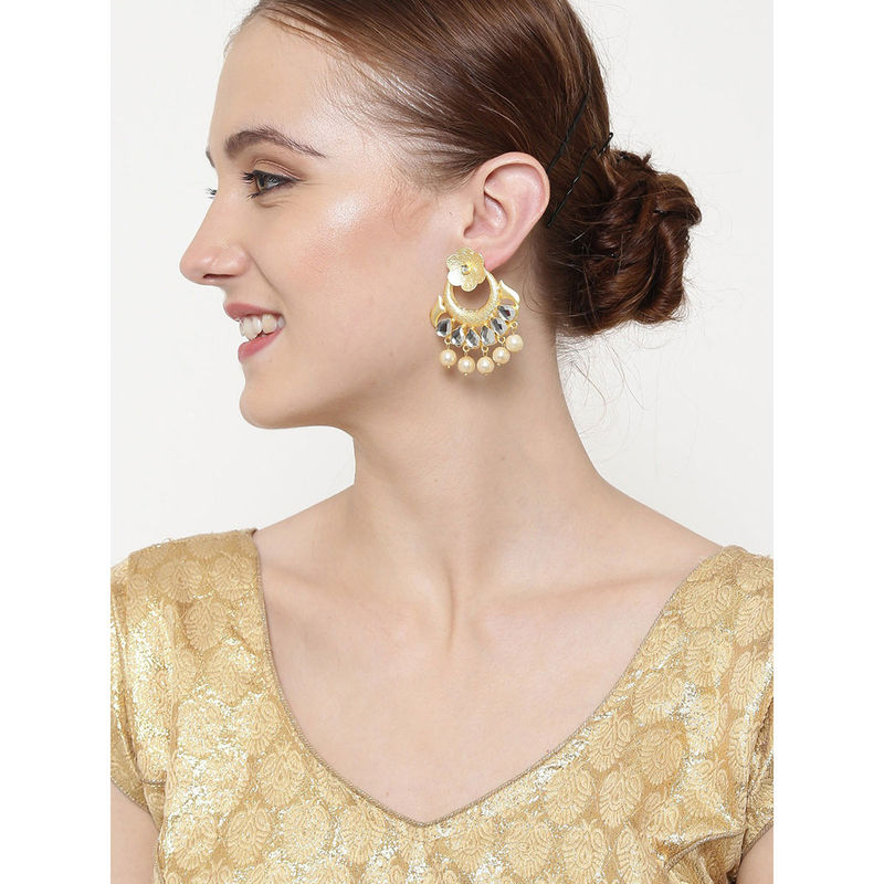 Buy PANASH Gold-Toned White Crescent Shaped Chandbalis Online Buy PANASH Gold-Toned White Crescent Shaped Chandbalis Online