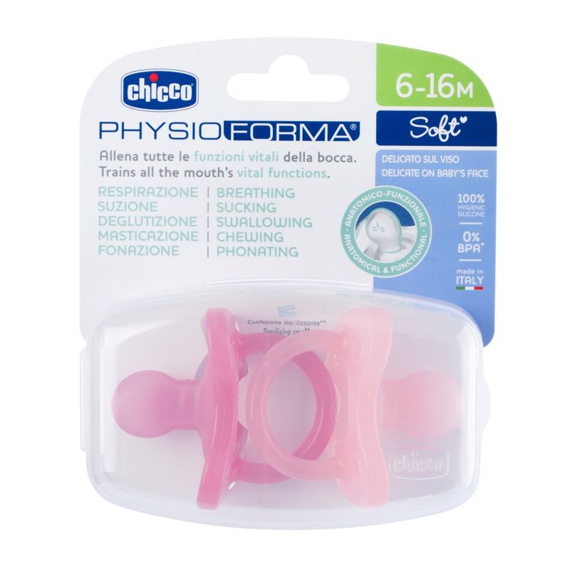Buy Chicco Physio Soft Silicone Pink Soother (6-16M) - Pack of 2 Online