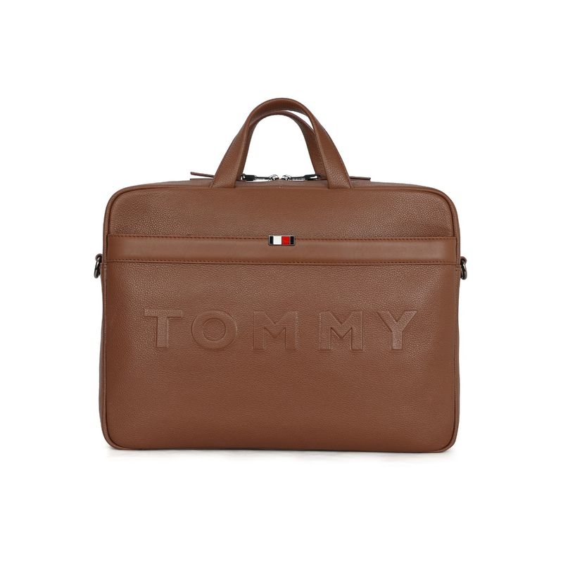 Buy Tommy Hilfiger Galveston Leather Laptop Messanger Bag Solid Tan (L) Online